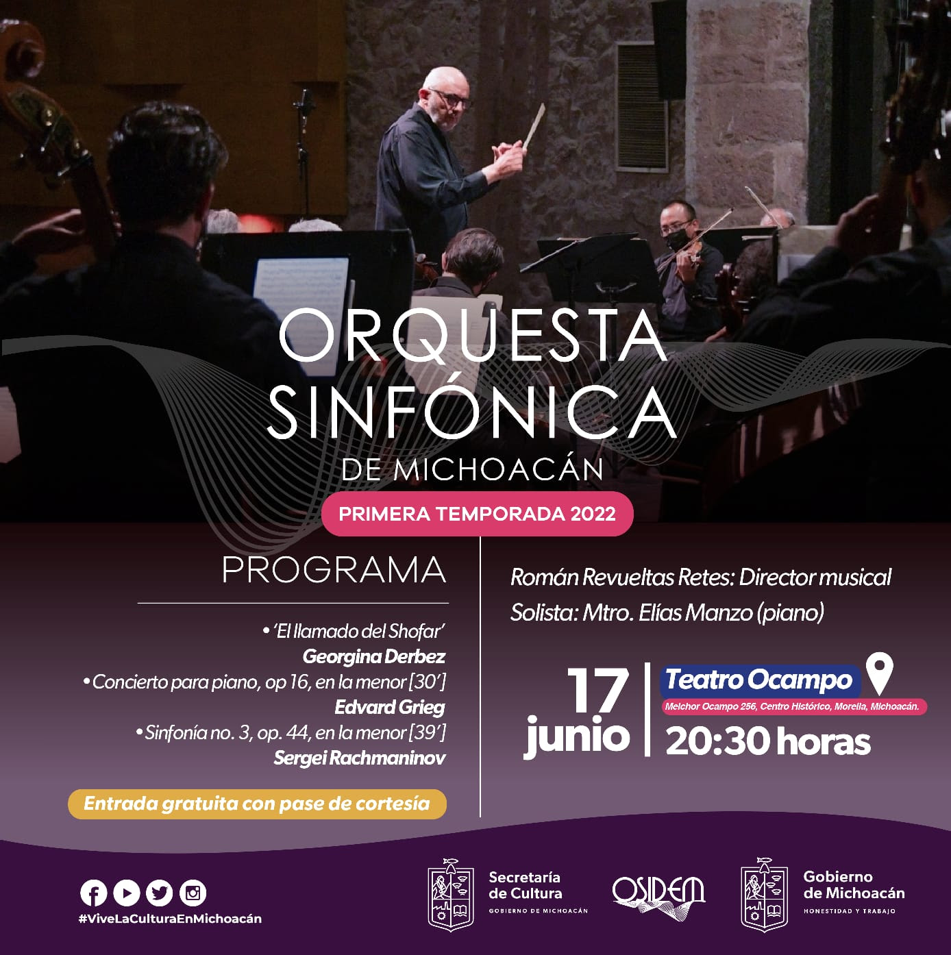 Ofrece OSIDEM concierto junto al pianista Elías Manzo - Michoacán